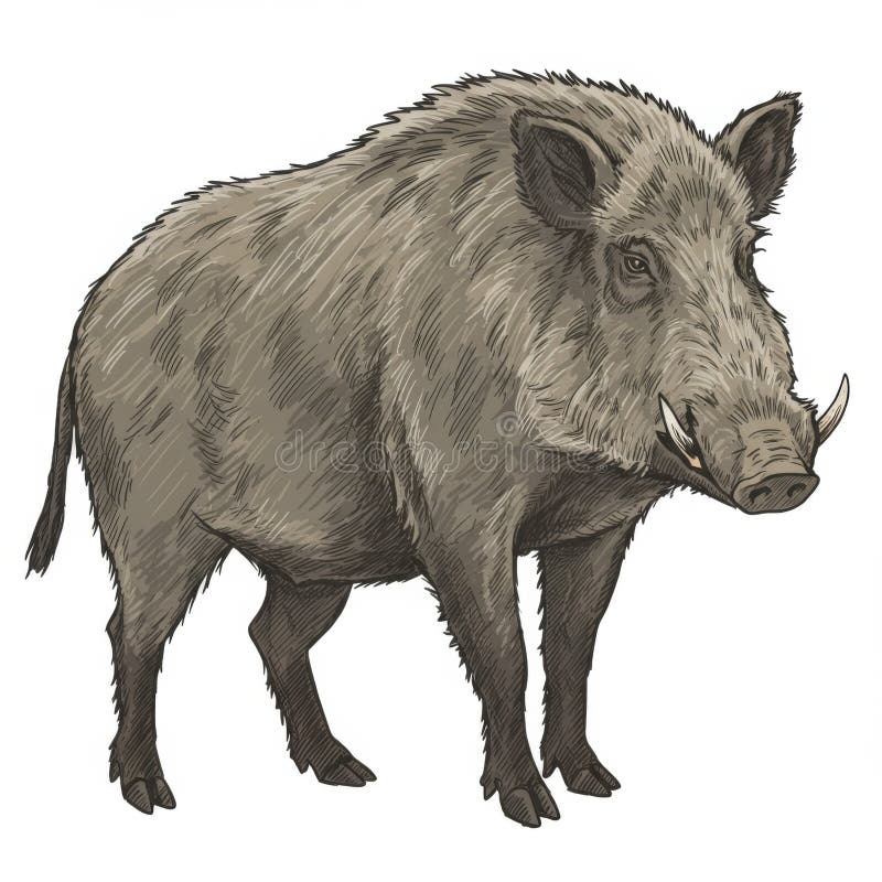 Detailed Drawing of a Grey Wild Boar Stock Illustration - Illustration ...