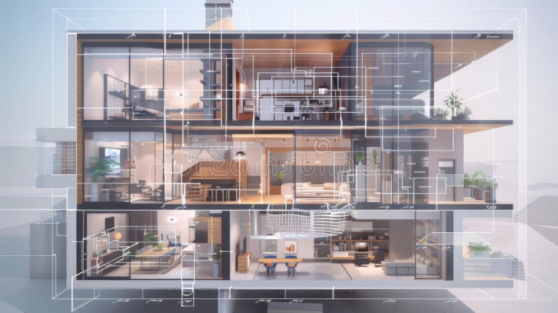 Detailed Drawing of a House with Numerous Windows Stock Image - Image ...