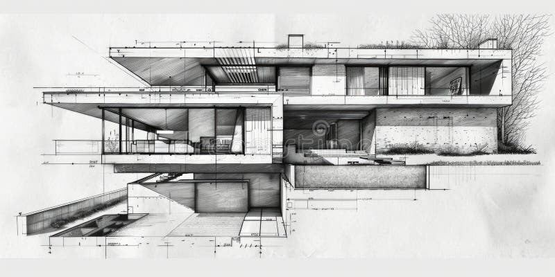 Detailed Drawing of a House with a Staircase, Ideal for Architectural ...