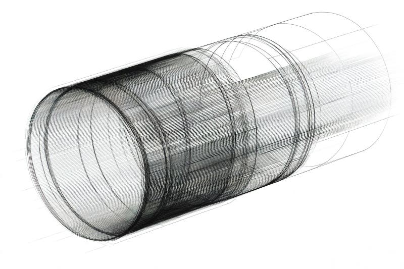 Detailed Drawing Illustrating a Cylindrical Object with Intersecting ...