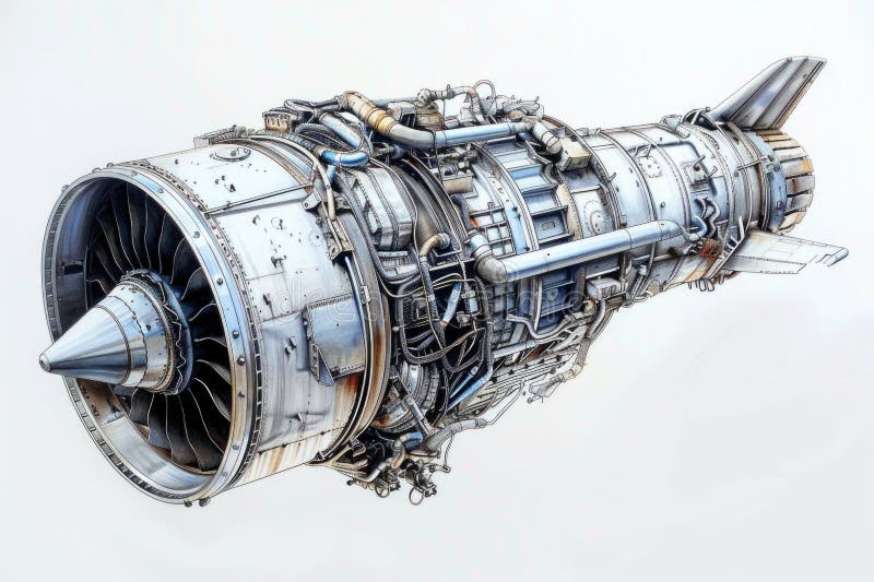Detailed Drawing of a Jet Engine, Suitable for Technical Illustrations ...