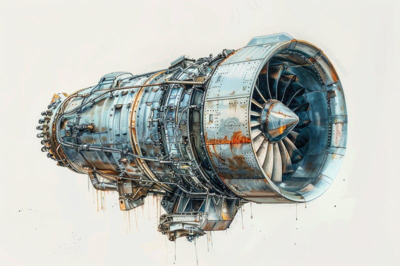 Detailed Drawing of a Jet Engine, Suitable for Technical Illustrations ...
