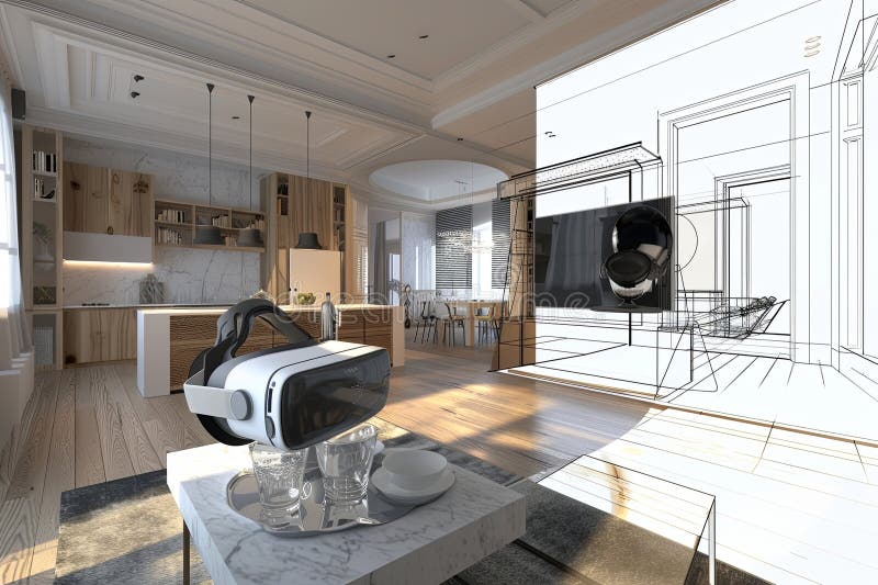 Detailed Drawing of Living Room with a Couch and a Coffee Table As Its ...