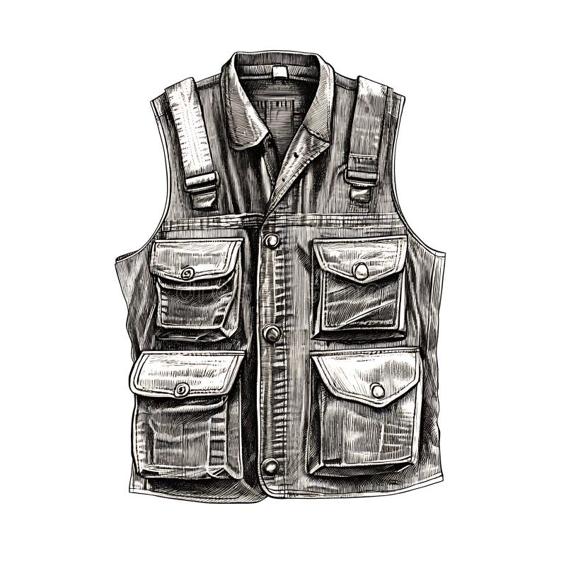 Detailed Drawing of a Multi-pocket Vest Stock Illustration ...