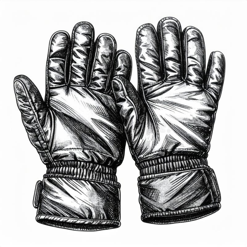 Detailed Drawing of a Pair of Leather Gloves Stock Illustration ...
