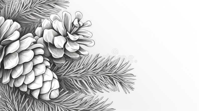 Detailed Drawing of Pine Cones on a Branch. Perfect for Nature ...