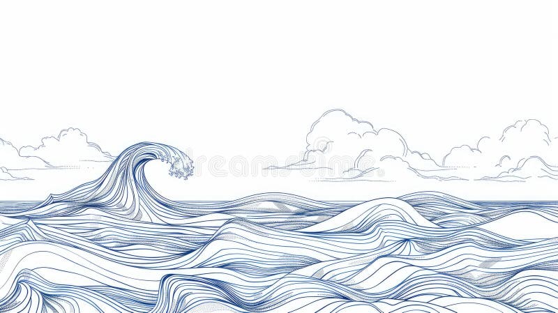 Detailed Drawing of a Powerful Ocean Wave. Suitable for Educational ...