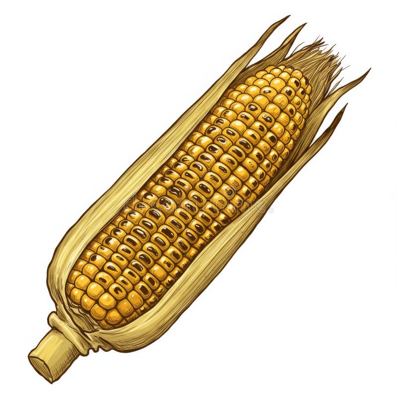 Detailed Drawing of Ripe Yellow Ear of Corn Stock Image - Image of ...
