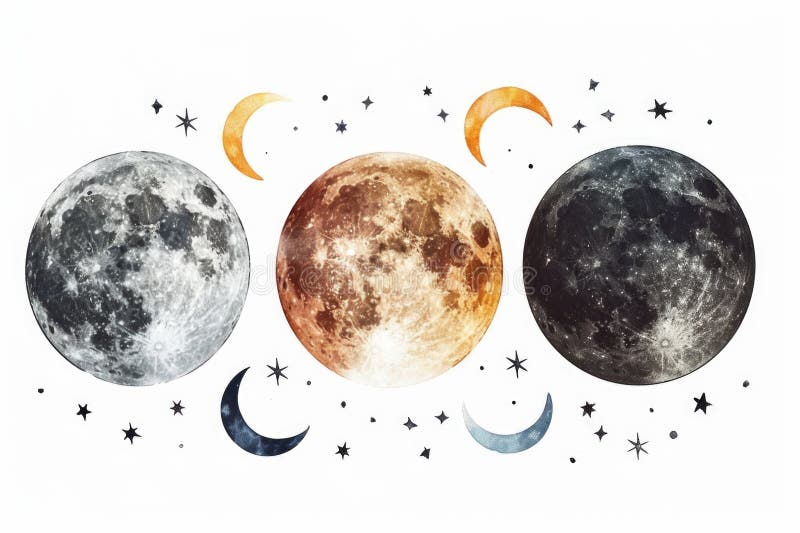 Detailed Drawing Showing the Different Phases of the Moon. Ideal for ...