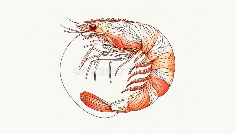 Detailed Drawing of a Single Shrimp on White Background Stock ...