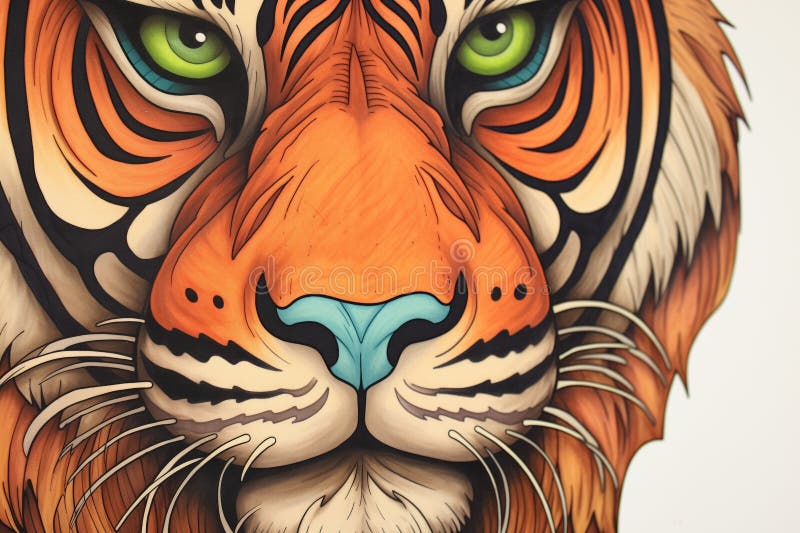 Detailed Drawing of a Sumatran Tiger Face in Close Up Stock Photo ...