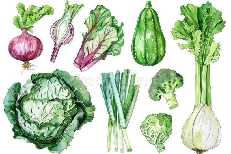 Detailed Drawing of Various Fresh Vegetables. Suitable for Food-related ...