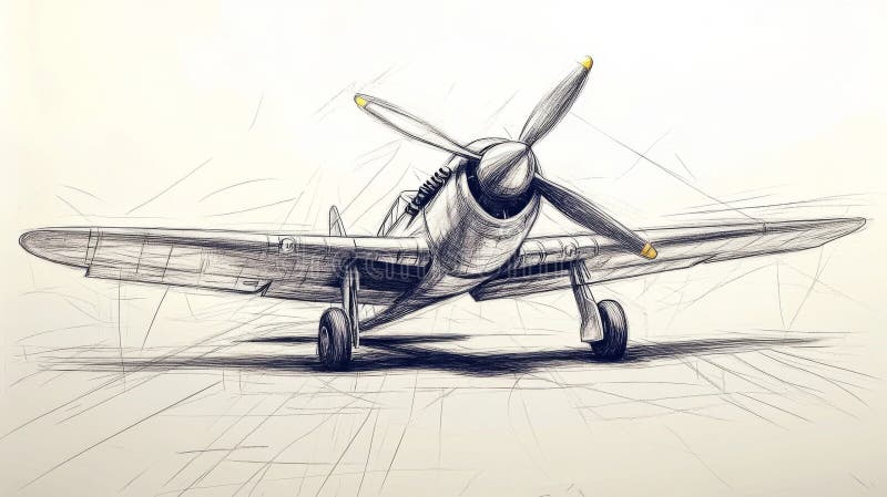 Detailed Drawing of a Vintage Propeller Airplane Stock Illustration ...