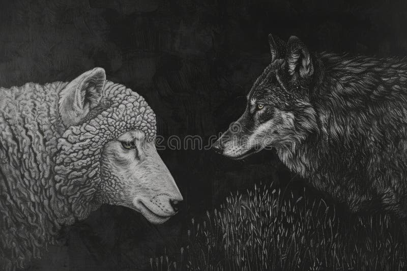 Detailed Drawing of a Wolf and a Sheep, Suitable for Educational ...