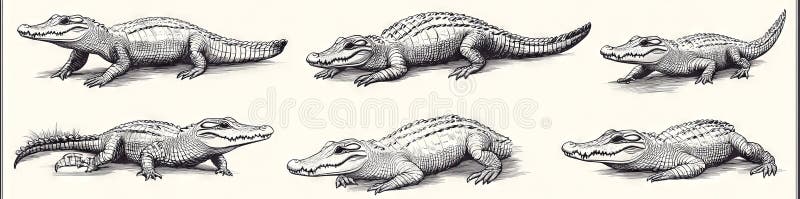 Detailed Drawings of Multiple Reptiles in Various Stances and ...