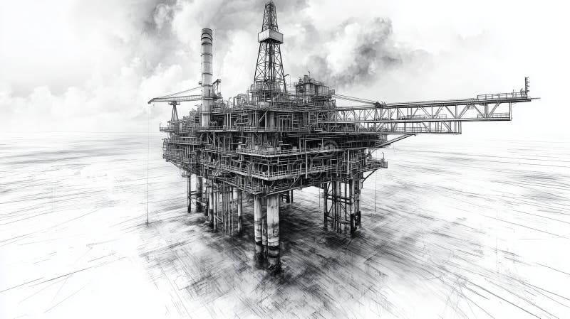 Detailed Drawings of Offshore Rigs in 3D Projections Stock Image ...
