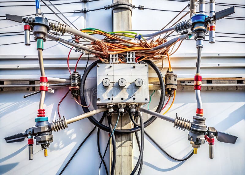 Detailed Drone View of Electrical Transmission Lines Analyzing ...