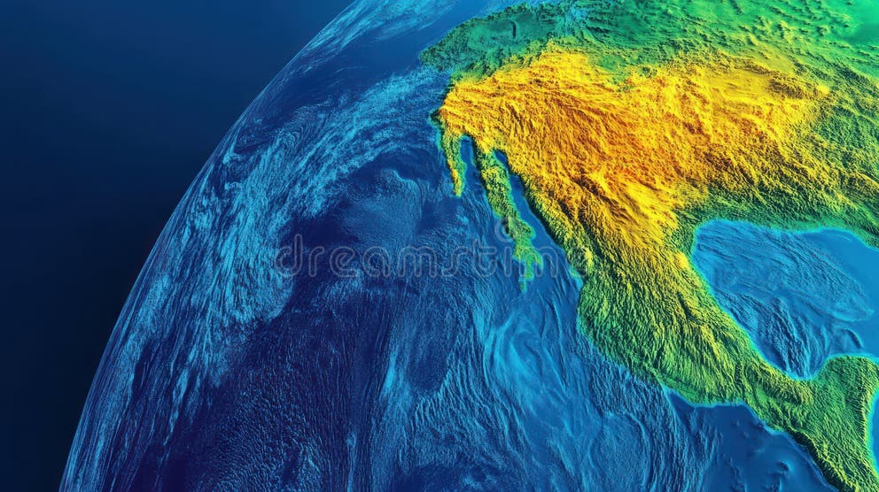 Earth Elevation Map of North America Continent Stock Illustration ...