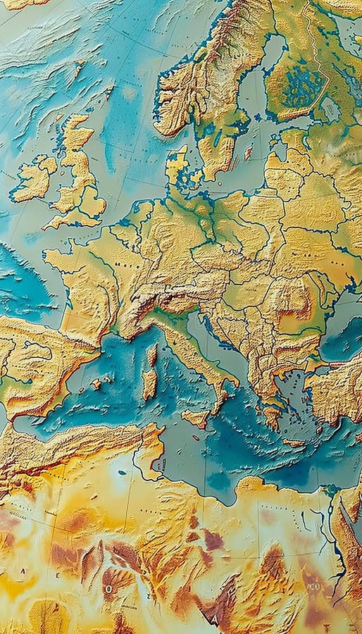 Detailed Earth View with Physical Map Overlay Shows Intricate Terrain ...