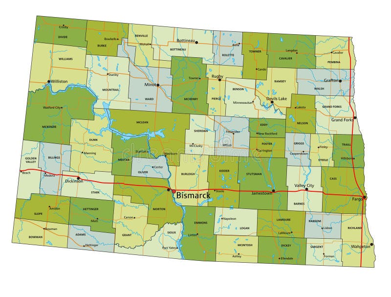 Detailed Editable Political Map with Separated Layers. North Dakota ... Detailed Editable Political Map with Separated Layers. North Dakota ...