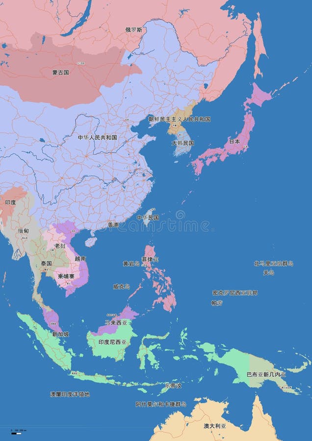 Detailed Editable Vector Map of Asia Pacific on Chinese Language Stock ...