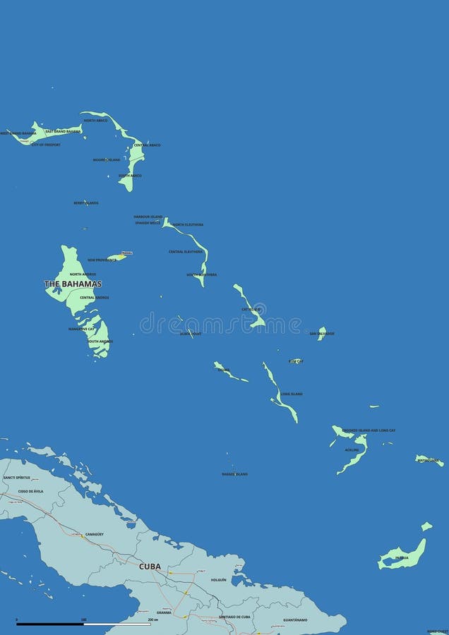 Detailed Editable Vector Map of Bahamas on English Language Stock ...