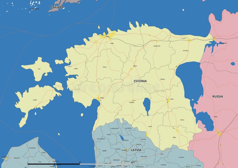 Detailed Editable Vector Map of Estonia on English Language Stock ...