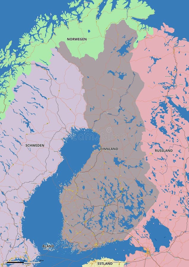 Detailed Editable Vector Map of Finland on German Language Stock Vector ...