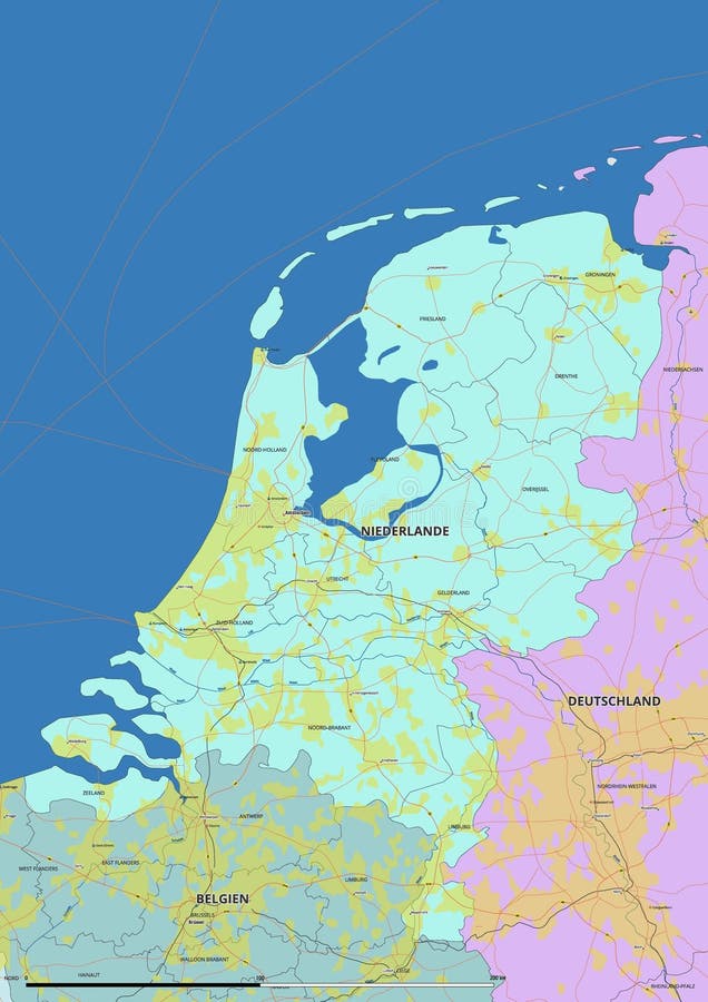 Detailed Editable Vector Map of Holland, Netherlands on German Language ...