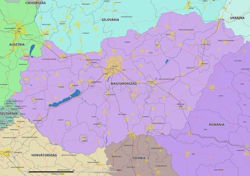 Detailed Editable Vector Map of Hungary on Hungarian Language Stock ...