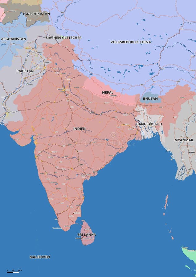 Detailed Editable Vector Map of India on German Language Stock ...