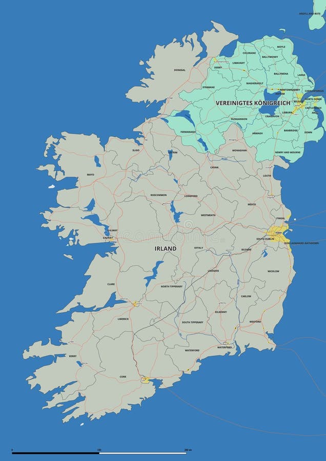 Detailed Editable Vector Map of Irland on German Language Stock Vector ...