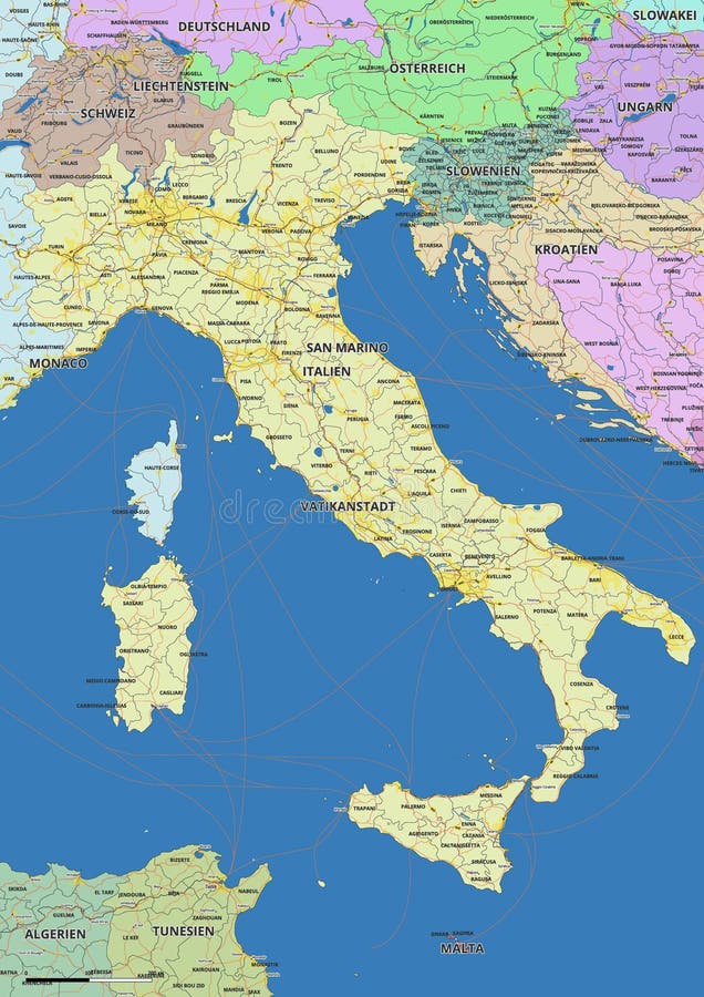 Detailed Editable Vector Map of Italy on German Language Stock Vector ...