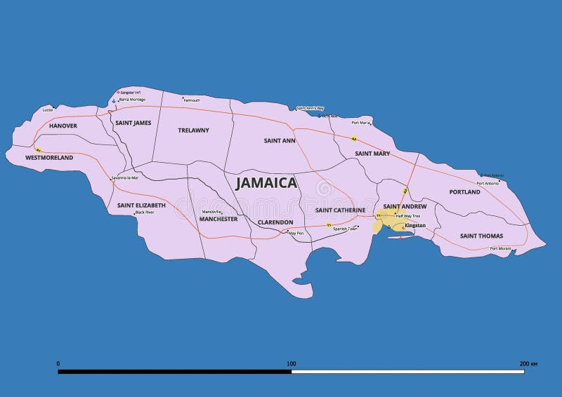 Detailed Editable Vector Map of Jamaica on Spanish Language Stock ...