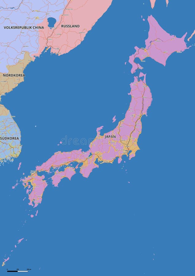 Detailed Editable Vector Map of Japan on German Language Stock ...