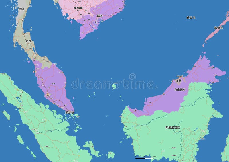 Detailed Editable Vector Map of Malaysia on Chinese Language Stock ...