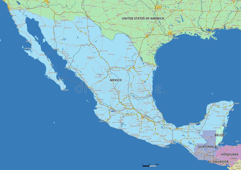 Detailed Editable Vector Map of Mexico on English Language Stock ...