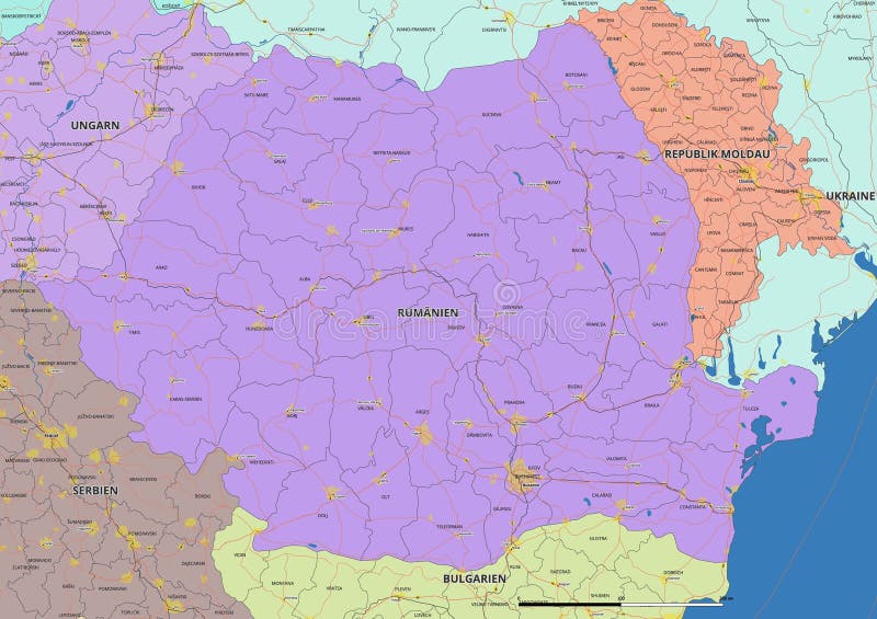 Detailed Editable Vector Map of Romania on German Language Stock Vector ...