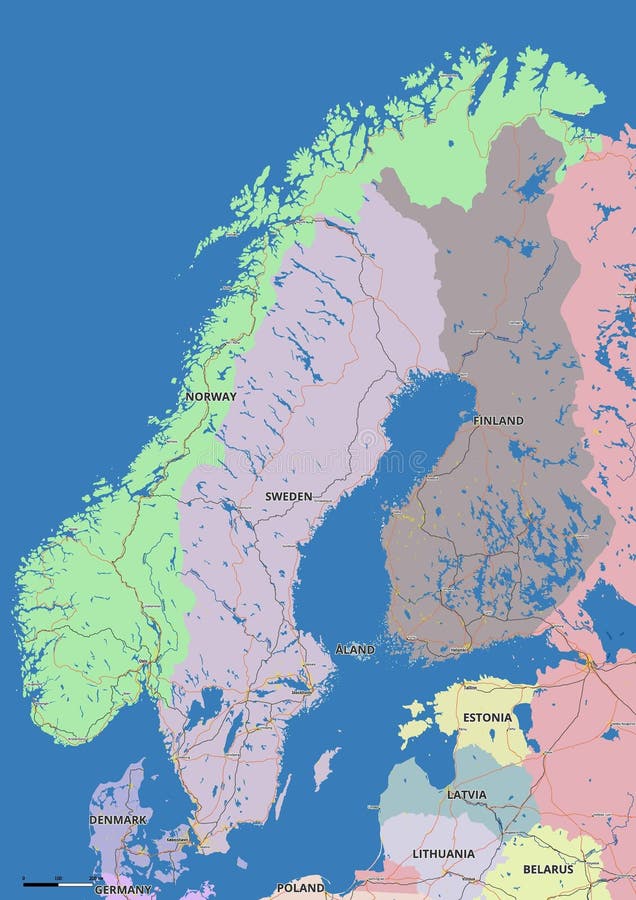Detailed Editable Vector Map of Scandinavia on Danish Language Stock ...