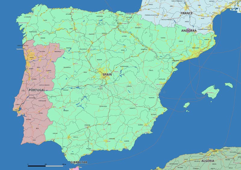 Detailed Editable Vector Map of Spain on English Language Stock ...