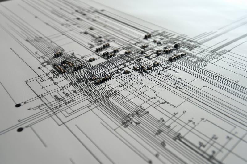 Detailed Electronic Circuit Design Layout on Paper Showcasing Intricate ...