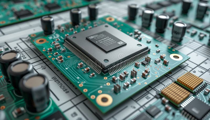 Detailed Electronic CPU on a Green Circuit Board Stock Photo - Image of ...