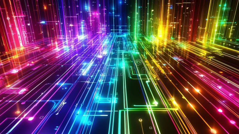 A Detailed Electronic Puzzle with Bright Paths and Shining Nodes. Stock ...