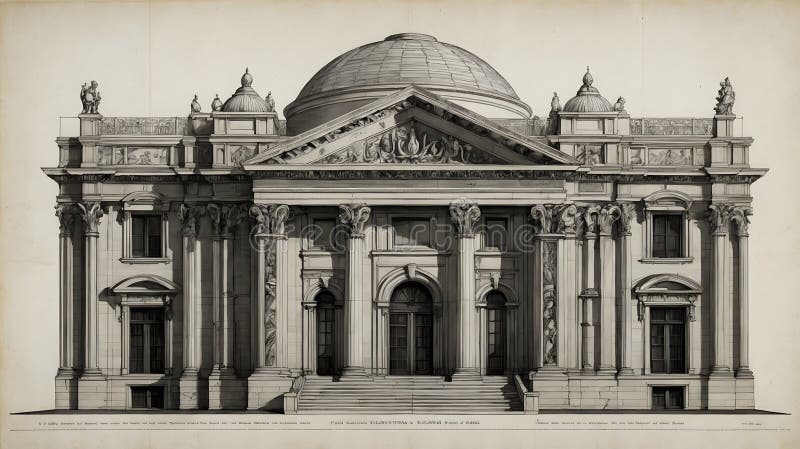Detailed Elevation of a Classical Structure with Timeless Columns ...