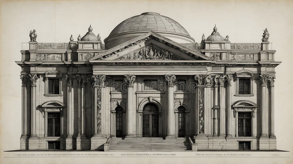 Detailed Elevation of a Classical Structure with Timeless Columns ...