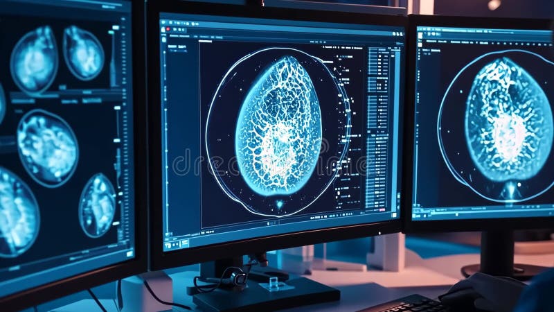 Detailed Embryo Analysis on Multiple Computer Screens Showcasing Advanced Imaging Techniques in ...