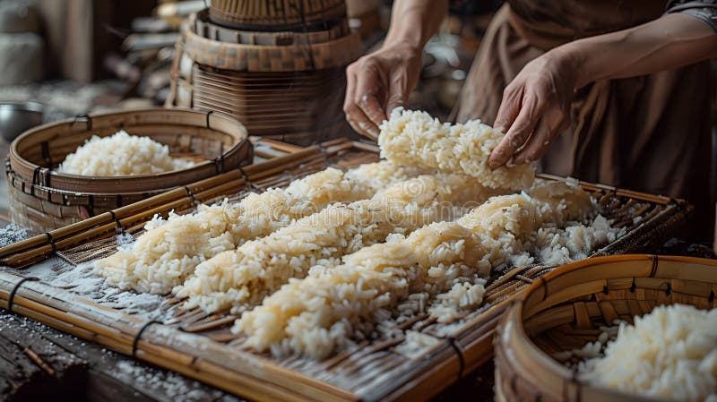 Craftsmanship in Rice Dumpling Making. Stock Illustration ...