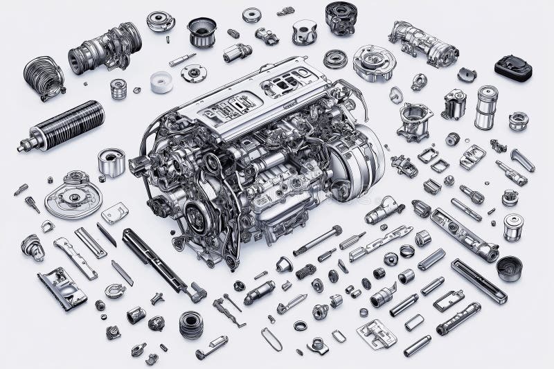 Detailed Engine Assembly with Individual Components on Neutral ...