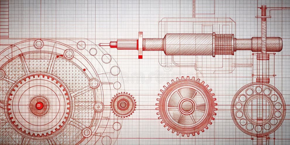 Detailed Engineering Blueprint of Complex Mechanical System with Interlocking Gears and Shafts ...