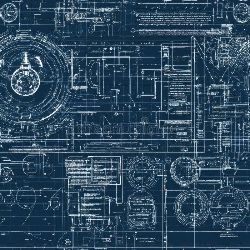 Detailed Engineering Blueprint with Technical Diagrams and Notes Stock ...